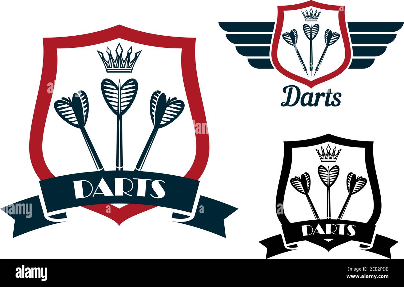 Darts heraldic emblems with crowned arrows on medieval shields, also ...