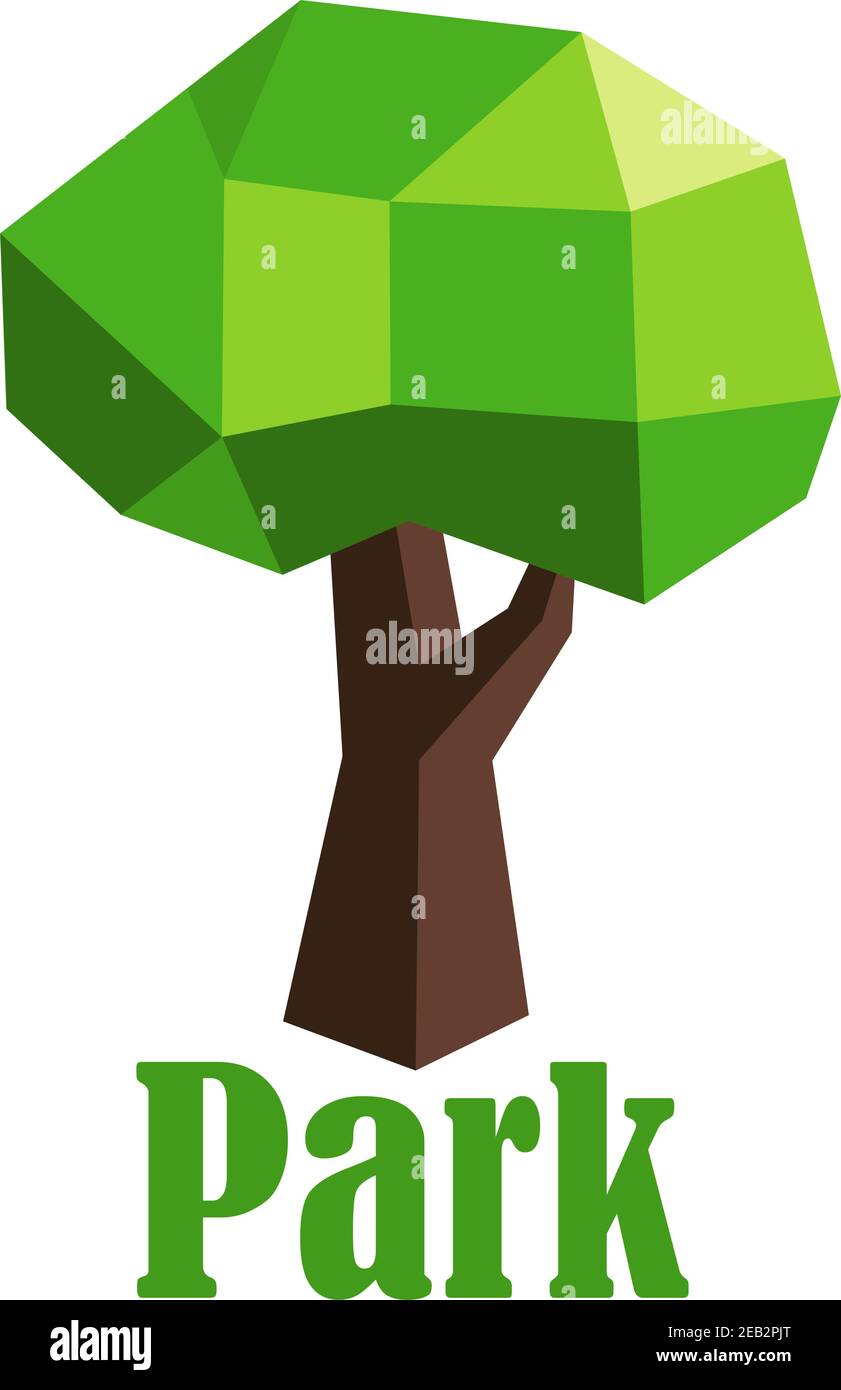 Abstract green tree icon composed of various polygonal elements ...
