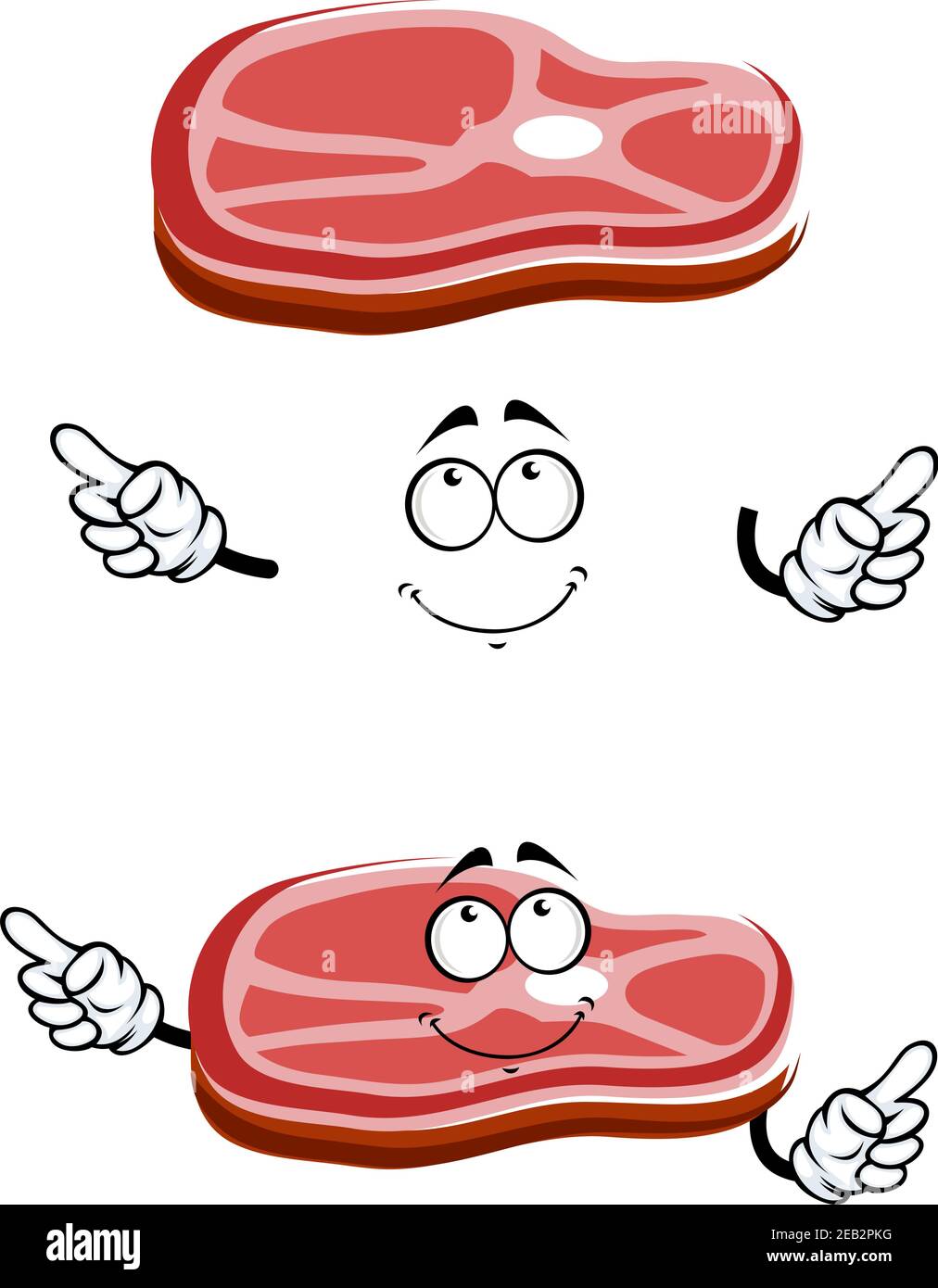 Cartoon raw beef steak slice on the bone with charming smile, for ...