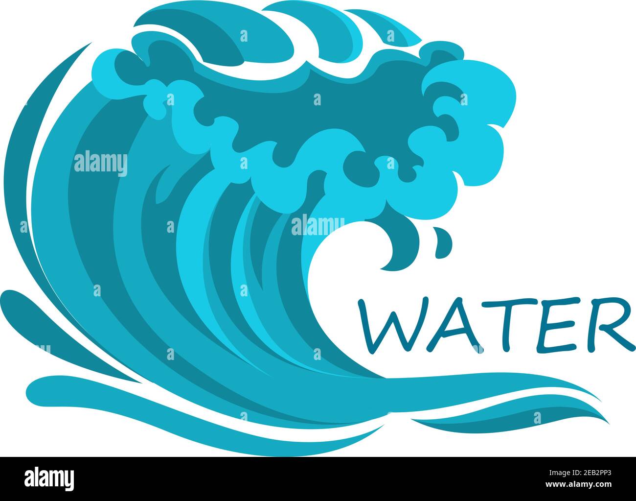 Powerful ocean wave symbol with water curl, foam and splashes isolated ...