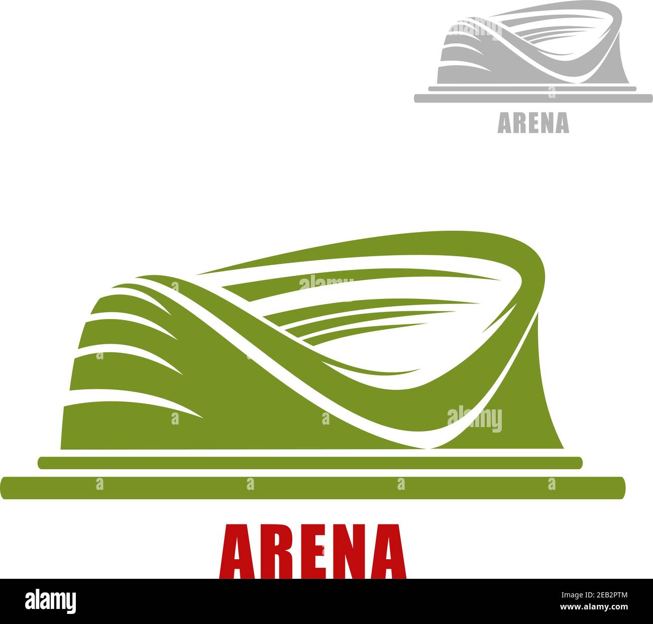 Sport stadium icon of round green arena building with partial roofs ...