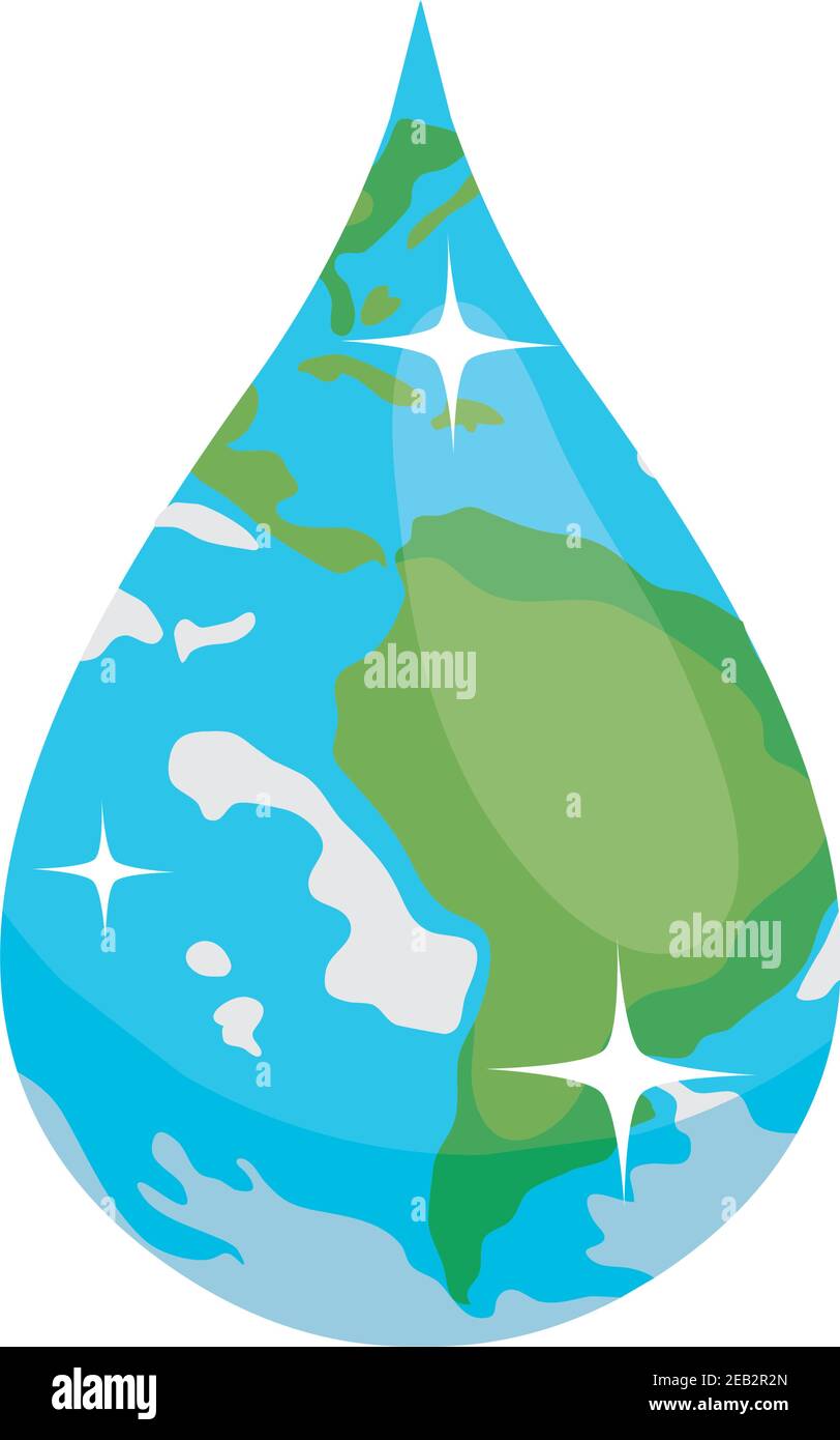 earth planet in water drop shape over white background, colorful design ...