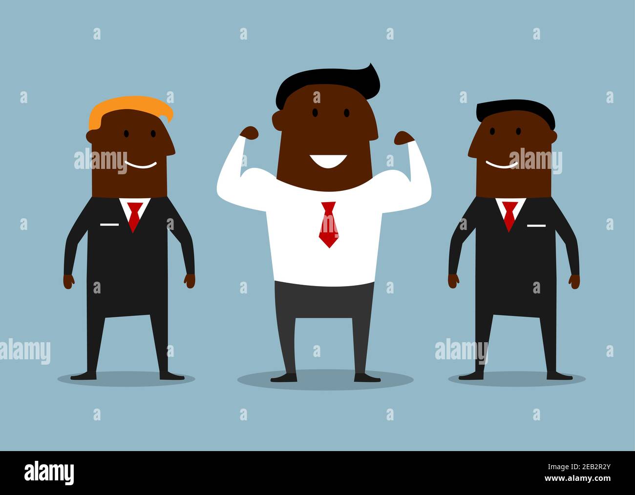 Cartoon happy african american businessman shows his strength under ...