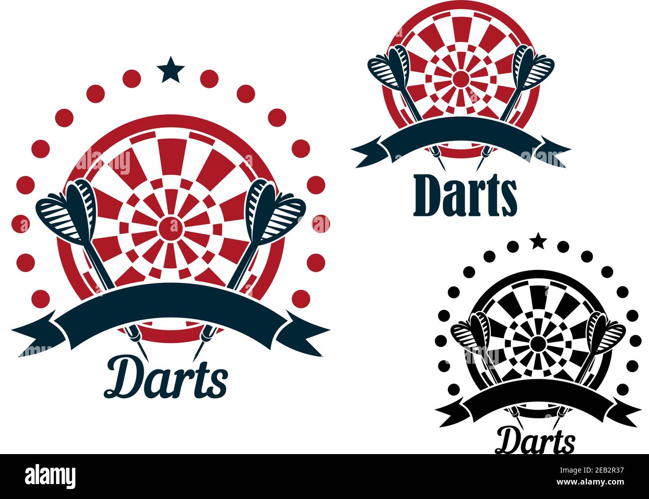 Darts game icons of arrows with striped fletching and dartboards ...