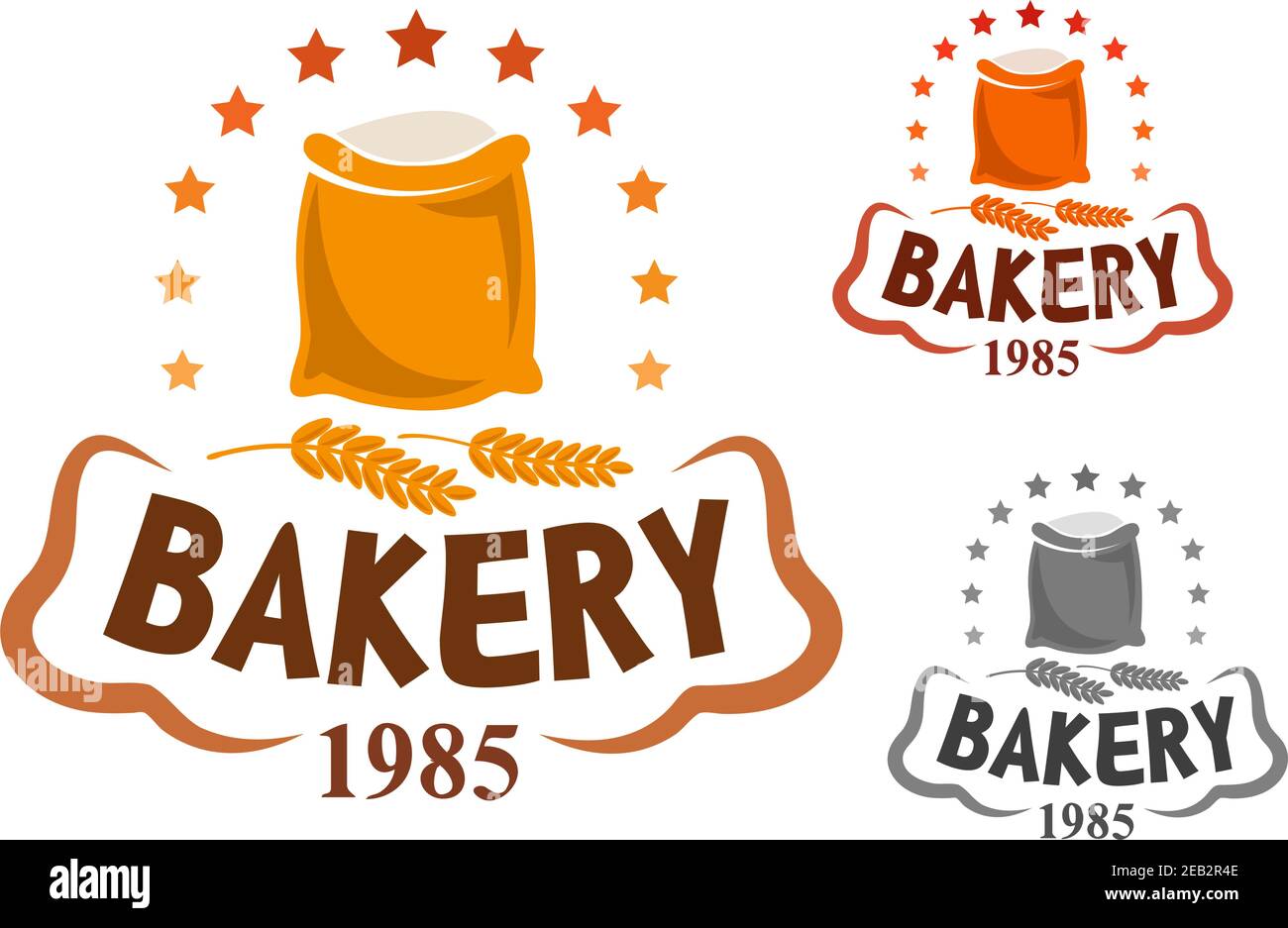 Bakery emblem showing bag of flour, surrounded by golden stars and ...