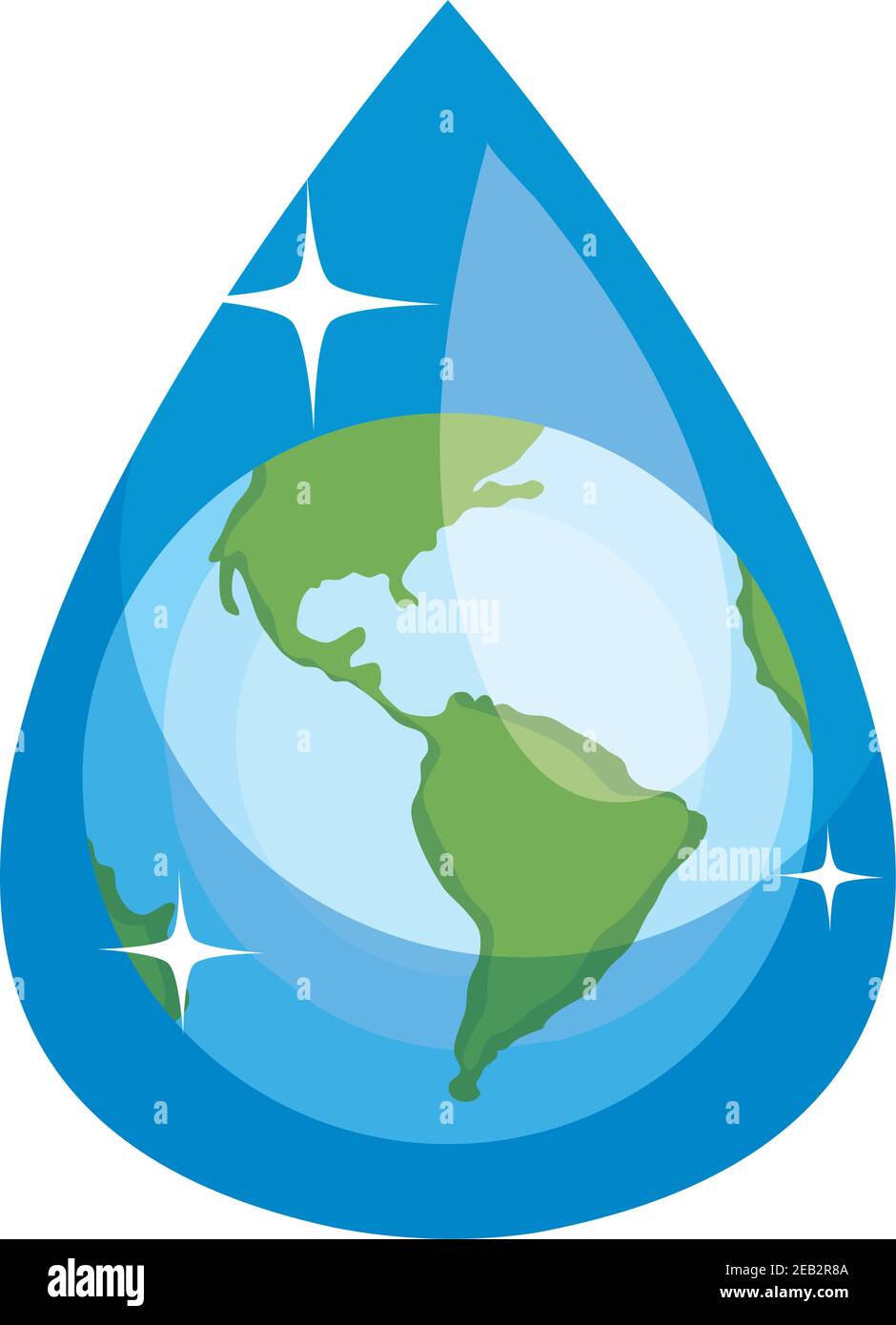 water drop with earth planet shining over white background, colorful ...