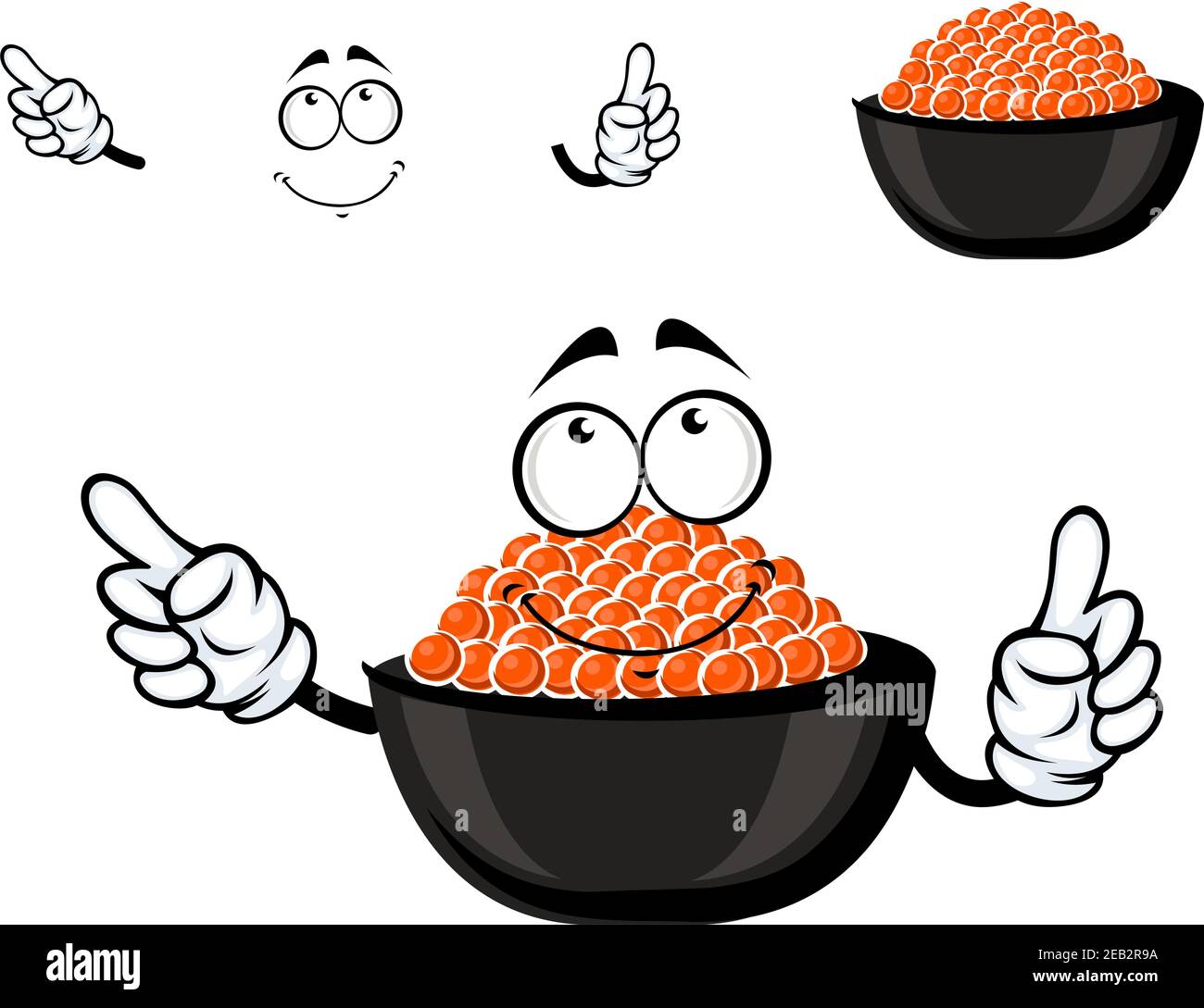 Red caviar bowl cartoon character with cold salmon caviar, for seafood ...