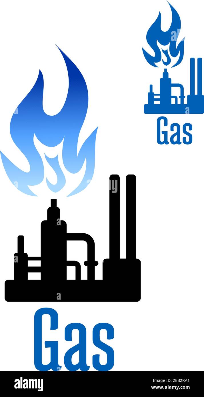 Natural gas processing factory icon with spray tower, pipelines and ...