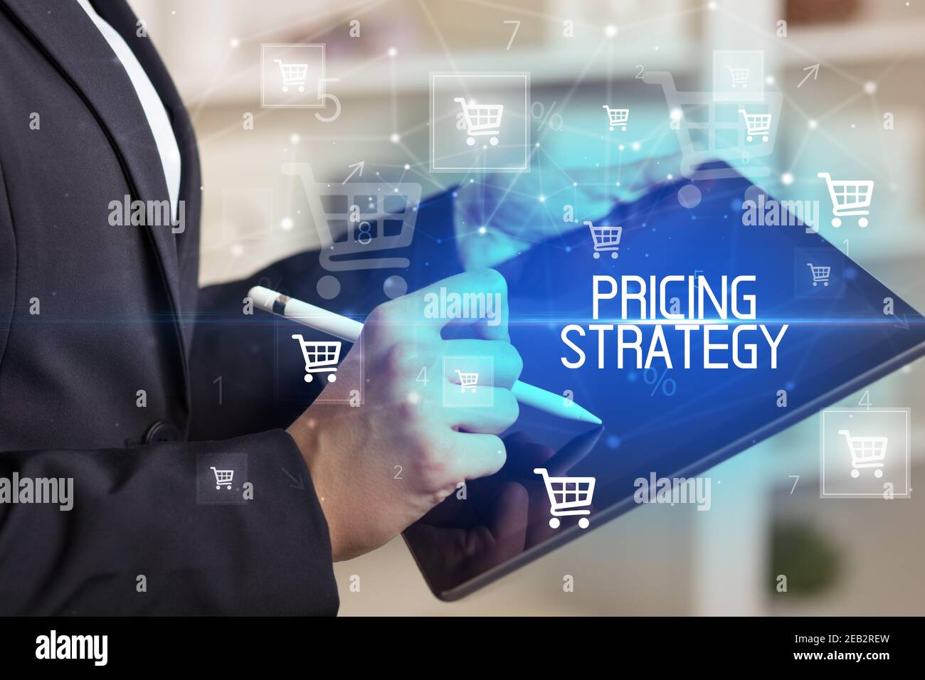 Young person makes a purchase through online shopping application with ...