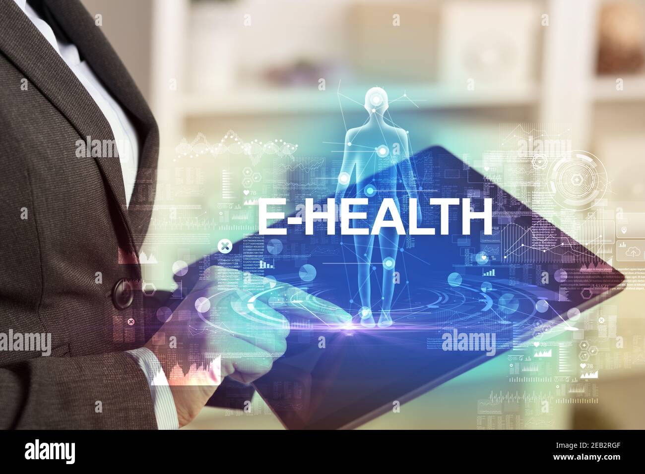 Electronic medical record with E-HEALTH inscription, Medical technology ...