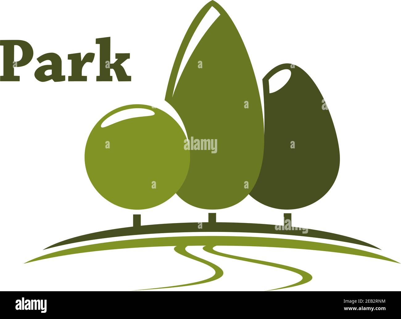 City park landscape icon with row of green trees on meadow, isolated on ...