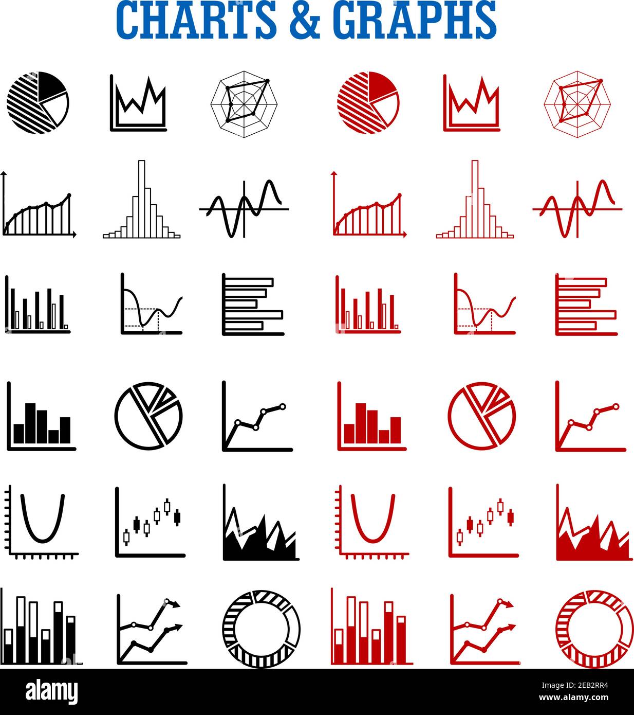 Black and red charts or graphs icons for business or infographic themes ...