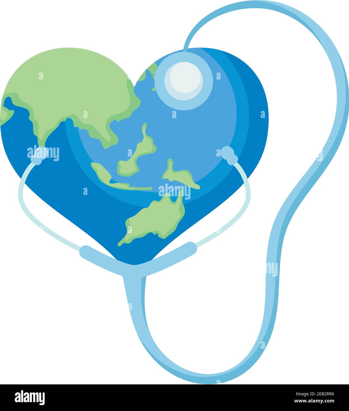 stethoscope with earth planet in heart shape over white background ...