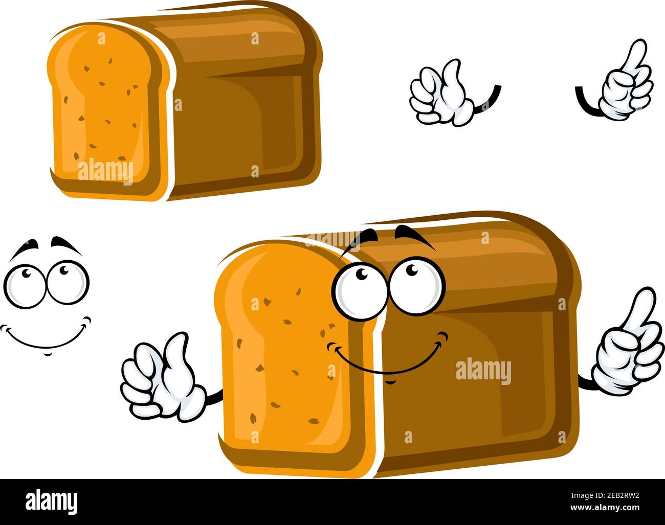 Cartoon whole grain bread character isolated on white, for healthy food ...