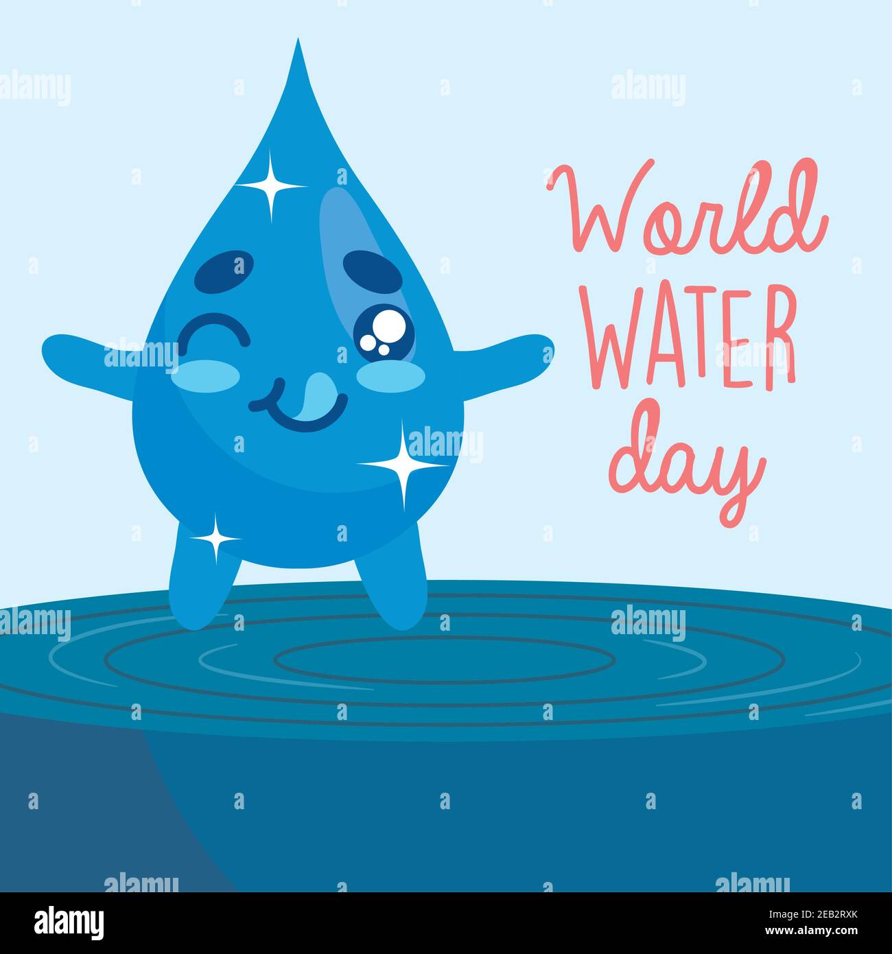 water day design with cartoon water drop over blue background, colorful ...
