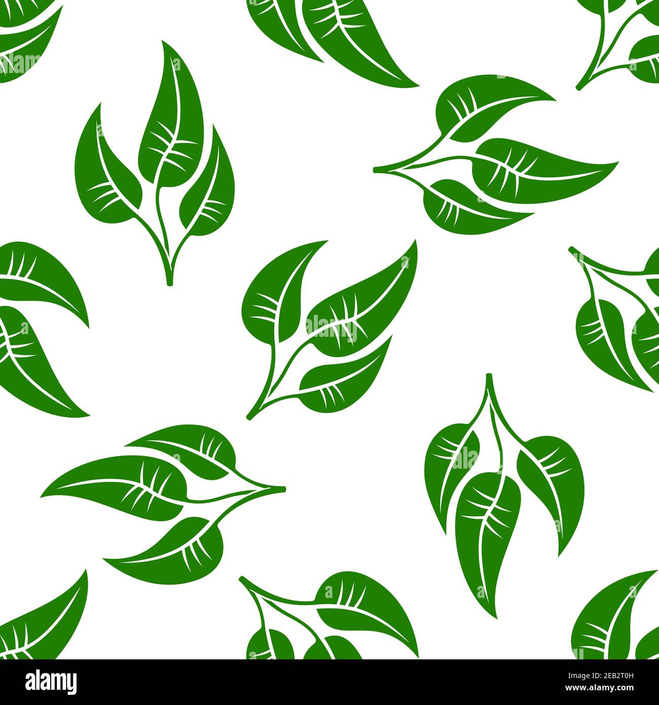 Seamless pattern of simple green leaves on white background. For ...