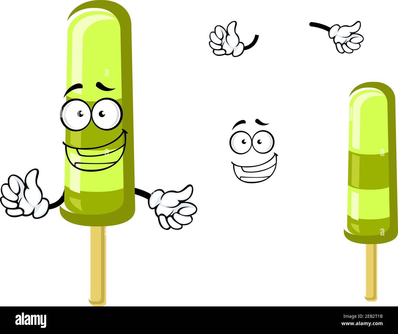 Happy green cartoon frozen popsicle ice cream on a stick with waving ...