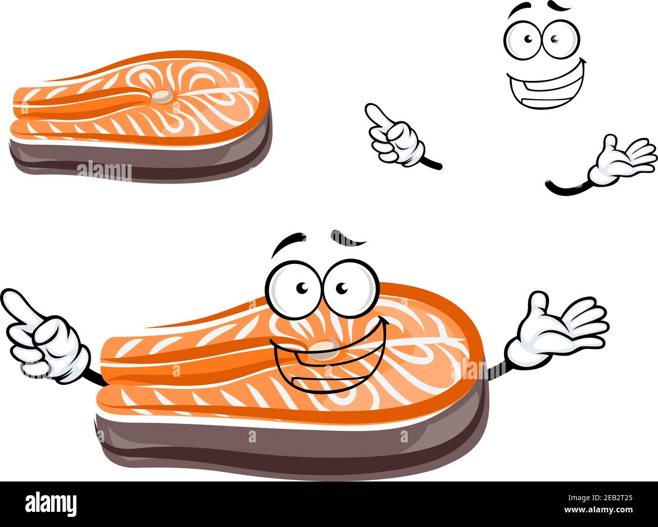 Funny cartoon salmon fish slice with happy face, for seafood theme ...