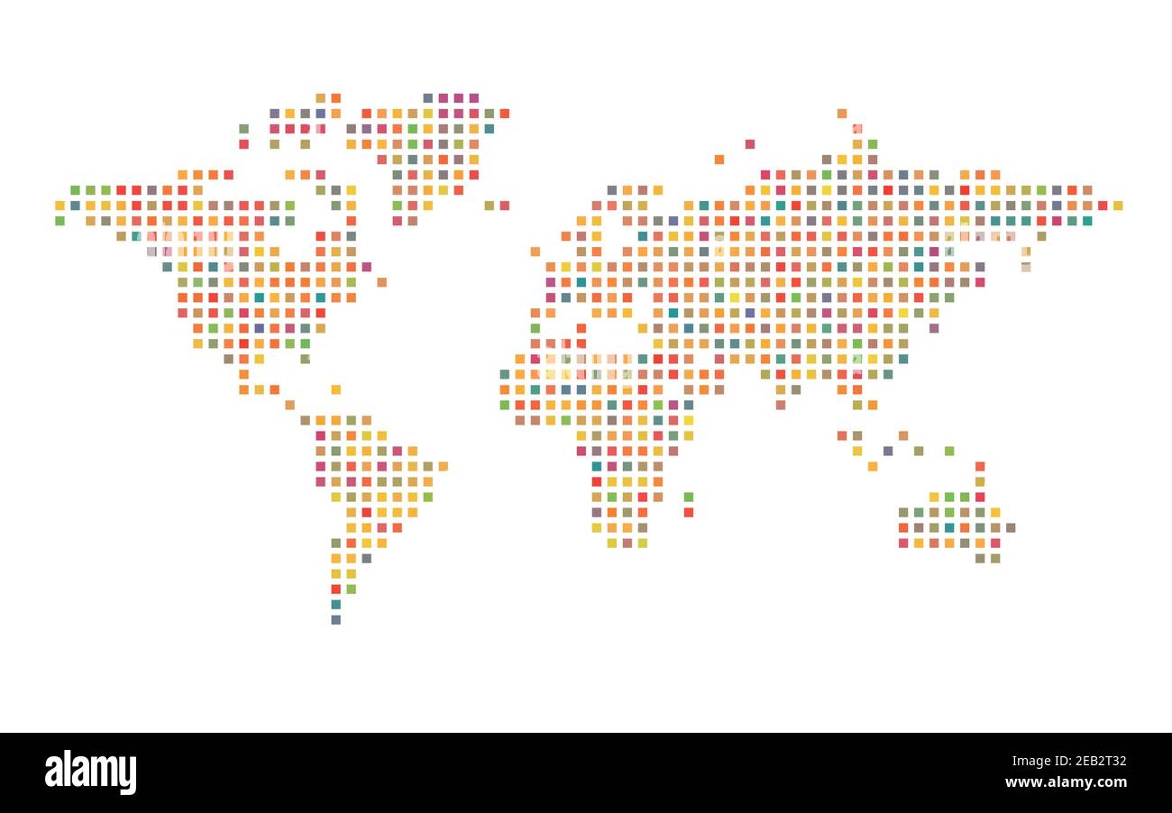 Colorful world map mosaic of small squares. Vector illustration Stock ...