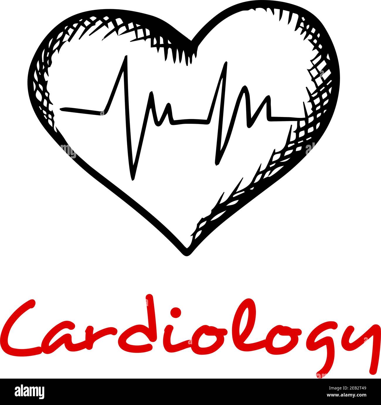 Cardiology concept with sketches of heart and heartbeat cardiogram ...