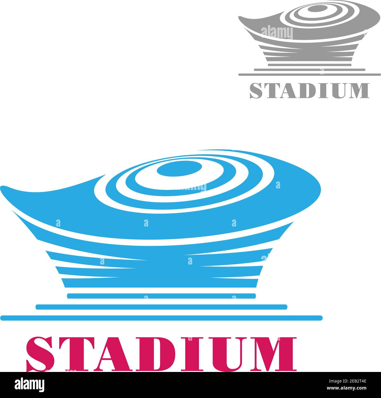 Modern blue stadium or arena building icon with circular roof. For ...