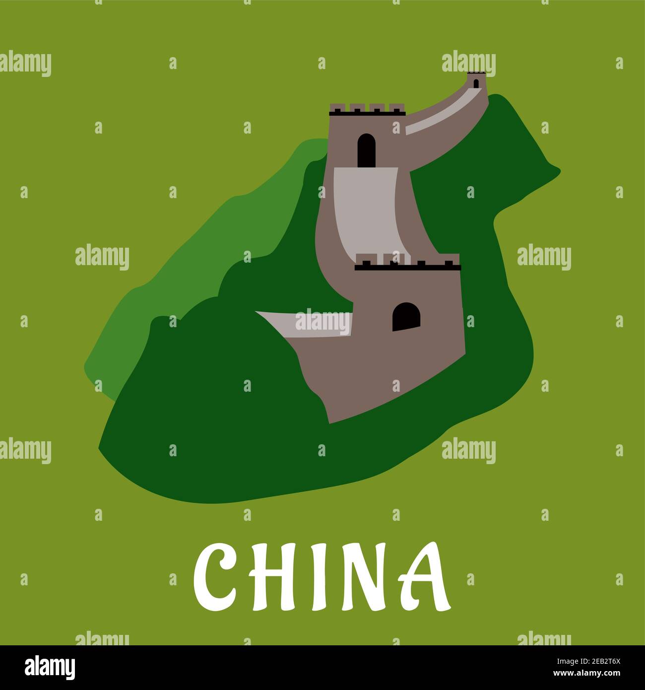 Great Wall of China flat icon with watchtowers and wall sections placed ...