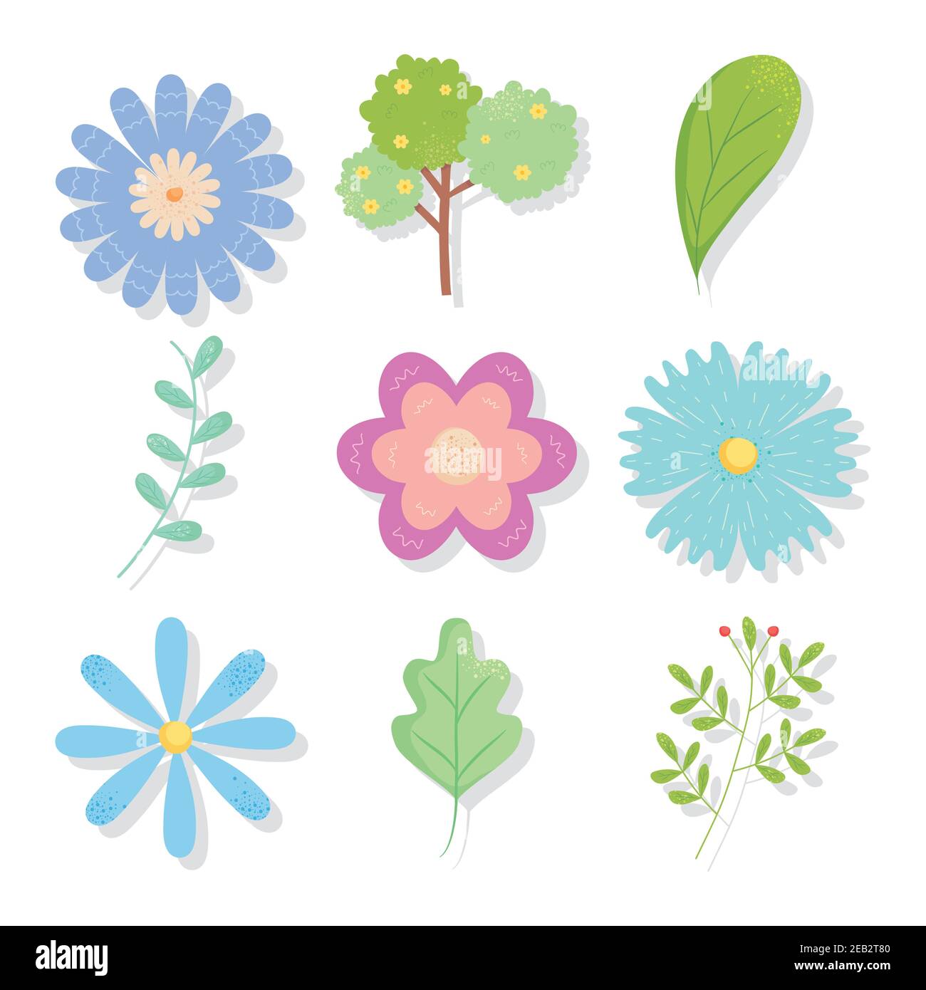 flowers and leaves icon set over white background, colorful design ...
