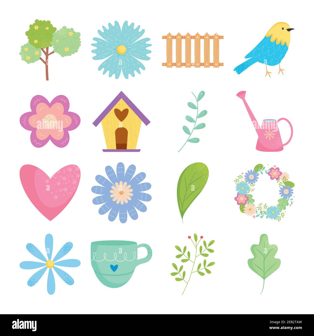 flowers and spring icon set over white background, colorful design ...