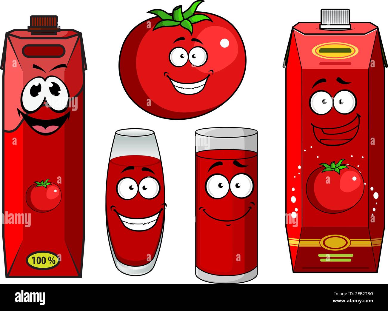 Natural tomato juice cartoon characters with fresh tomato vegetable ...