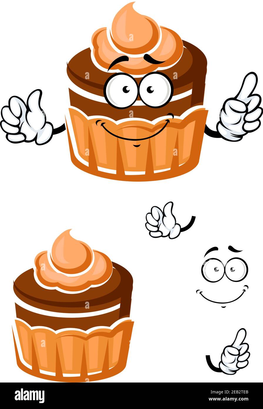 Sweet chocolate cupcake cartoon character with caramel cream decoration ...