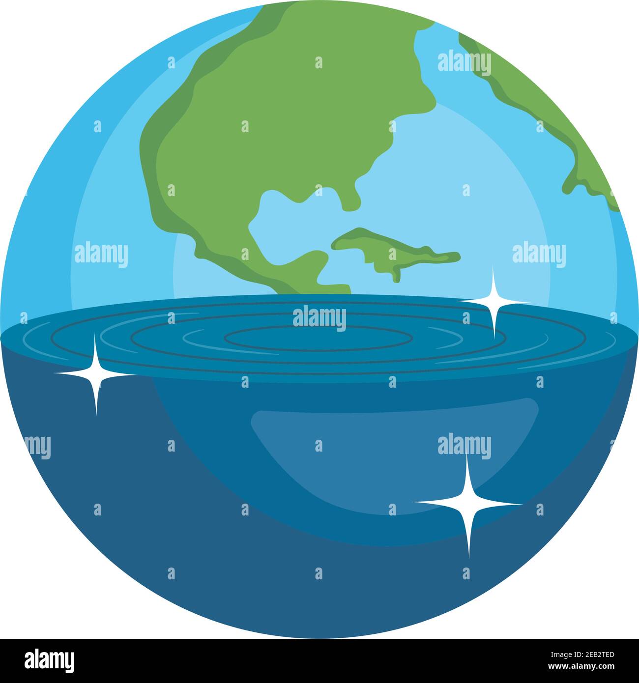 planet with half earth and half water over white background, colorful ...