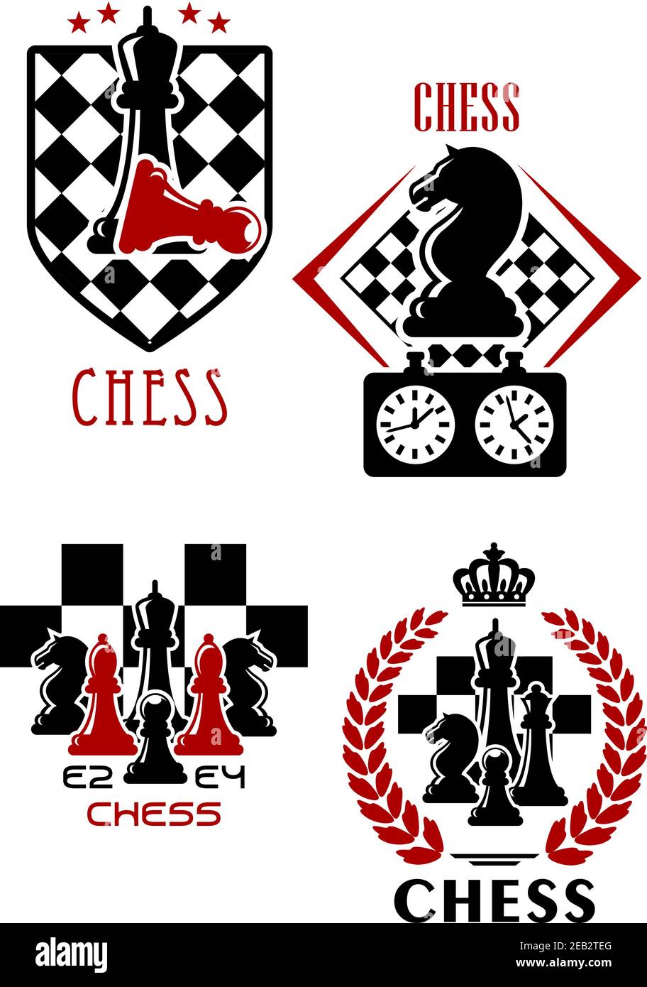 Chess game icons with king, queen, knight, bishop and pawn chessmen and ...