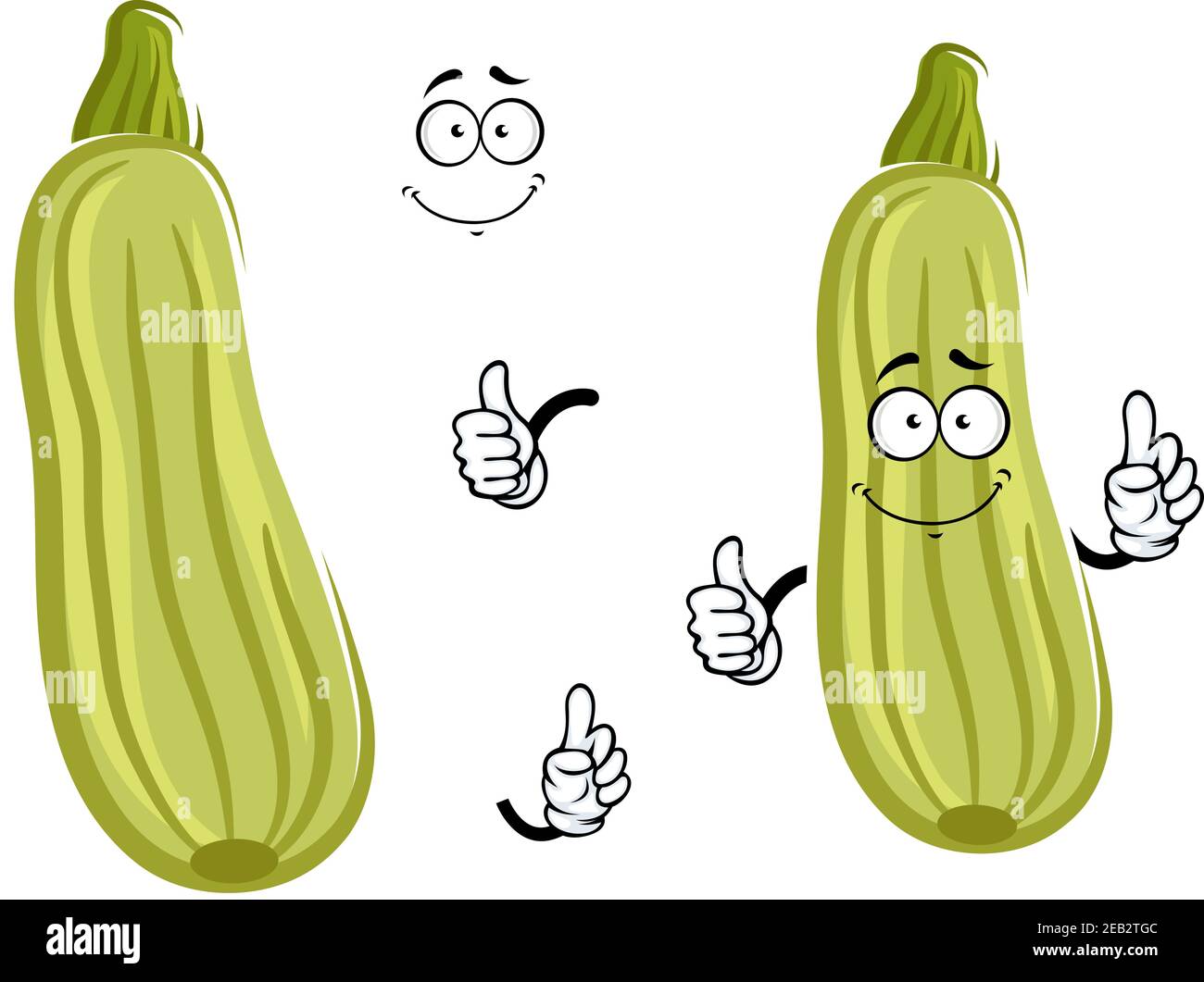 Smiling cartoon zucchini vegetable character with striped pale green ...