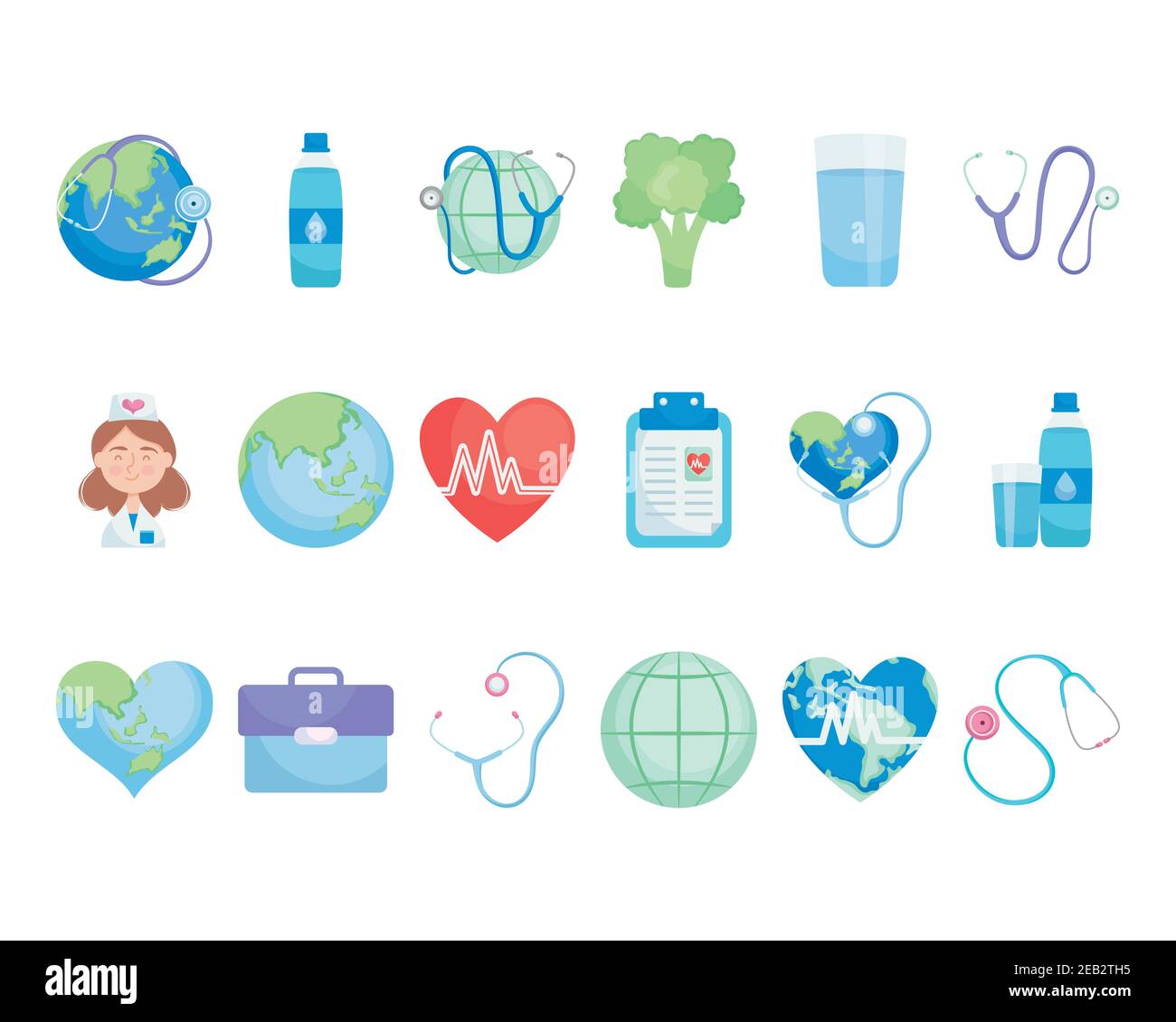 world health day icon set over white background, colorful design ...