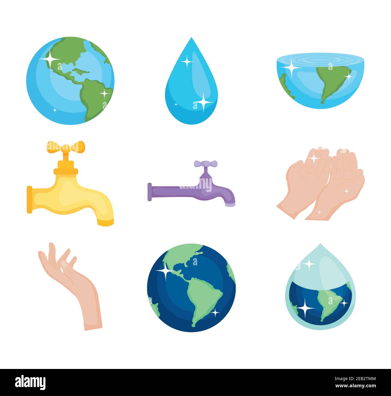 faucets and water icon set over white background, colorful design ...