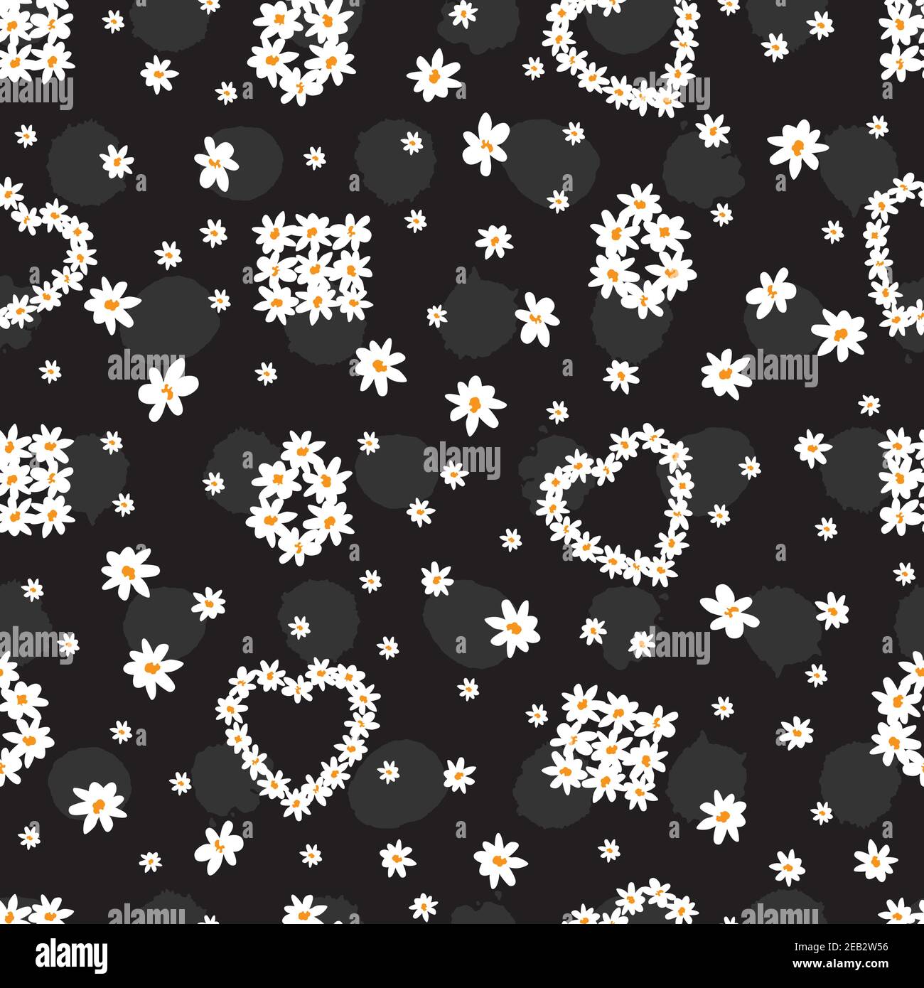 Vector black scattered small fun daisy chain flowers shapes repeat ...