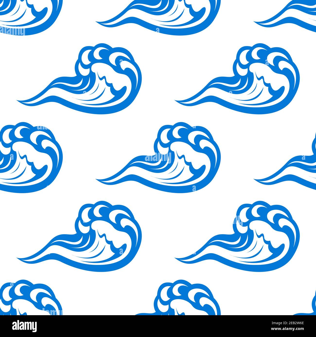 Ocean seamless pattern with cartoon blue waves on white background, for ...