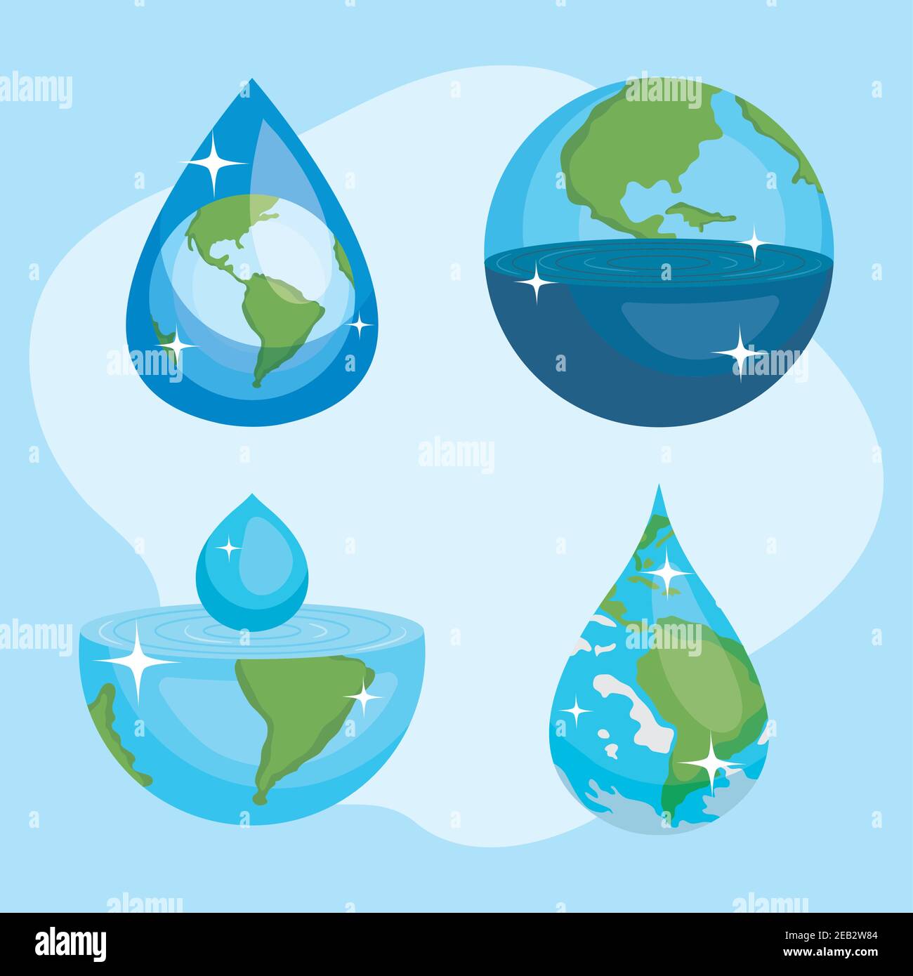 water and earth icon set over blue background, colorful design, vector ...