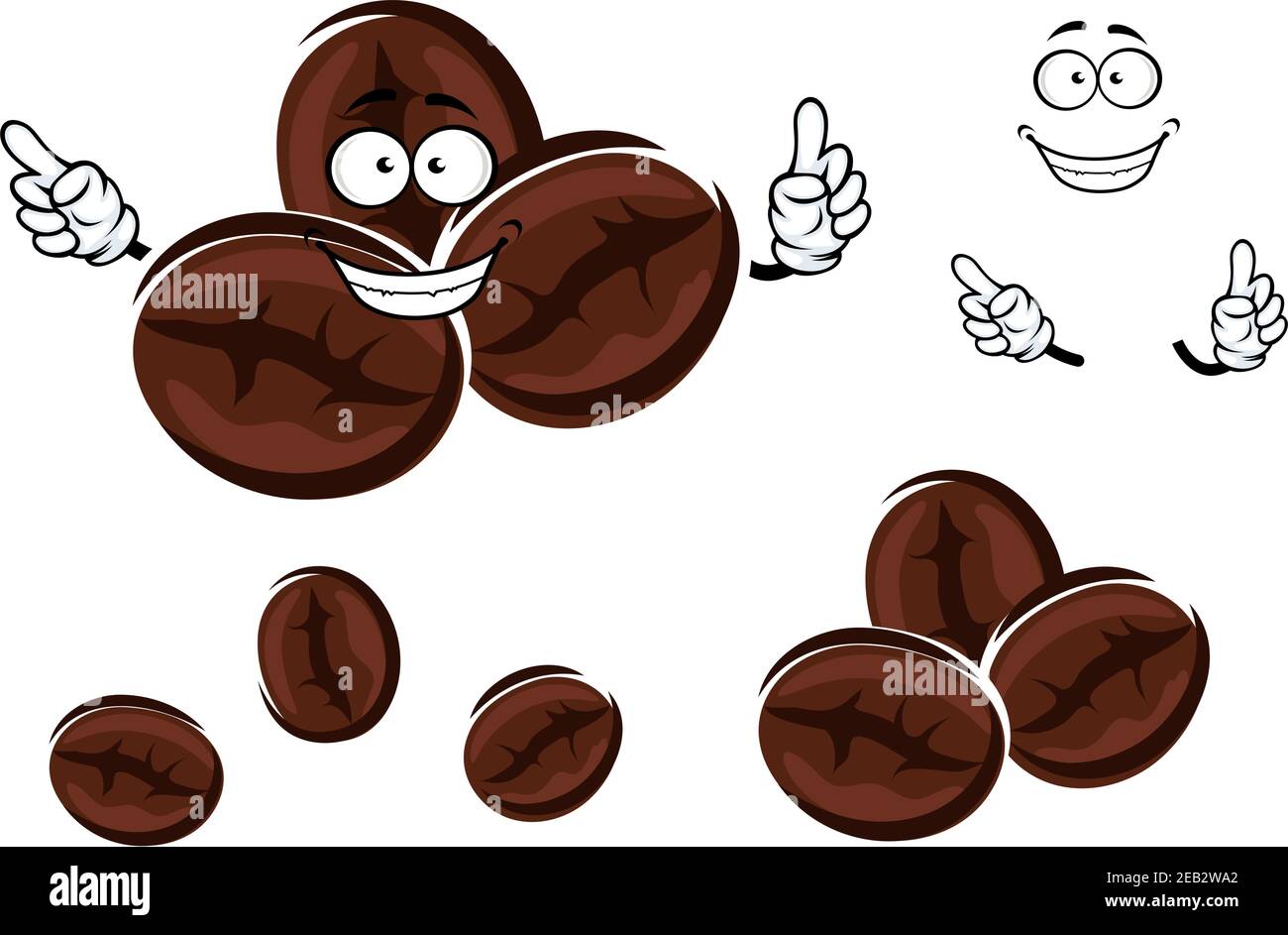 Happy cartoon brown coffee beans overlapping each other with a smiling ...