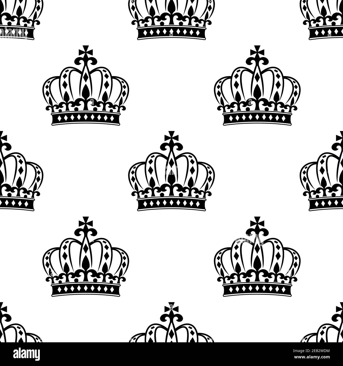 Seamless vintage royal crowns pattern with floral elements on white ...