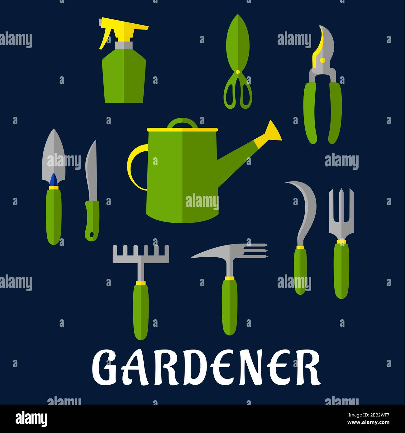 Hand tools icons for gardening design theme with trowel, knife, fork ...