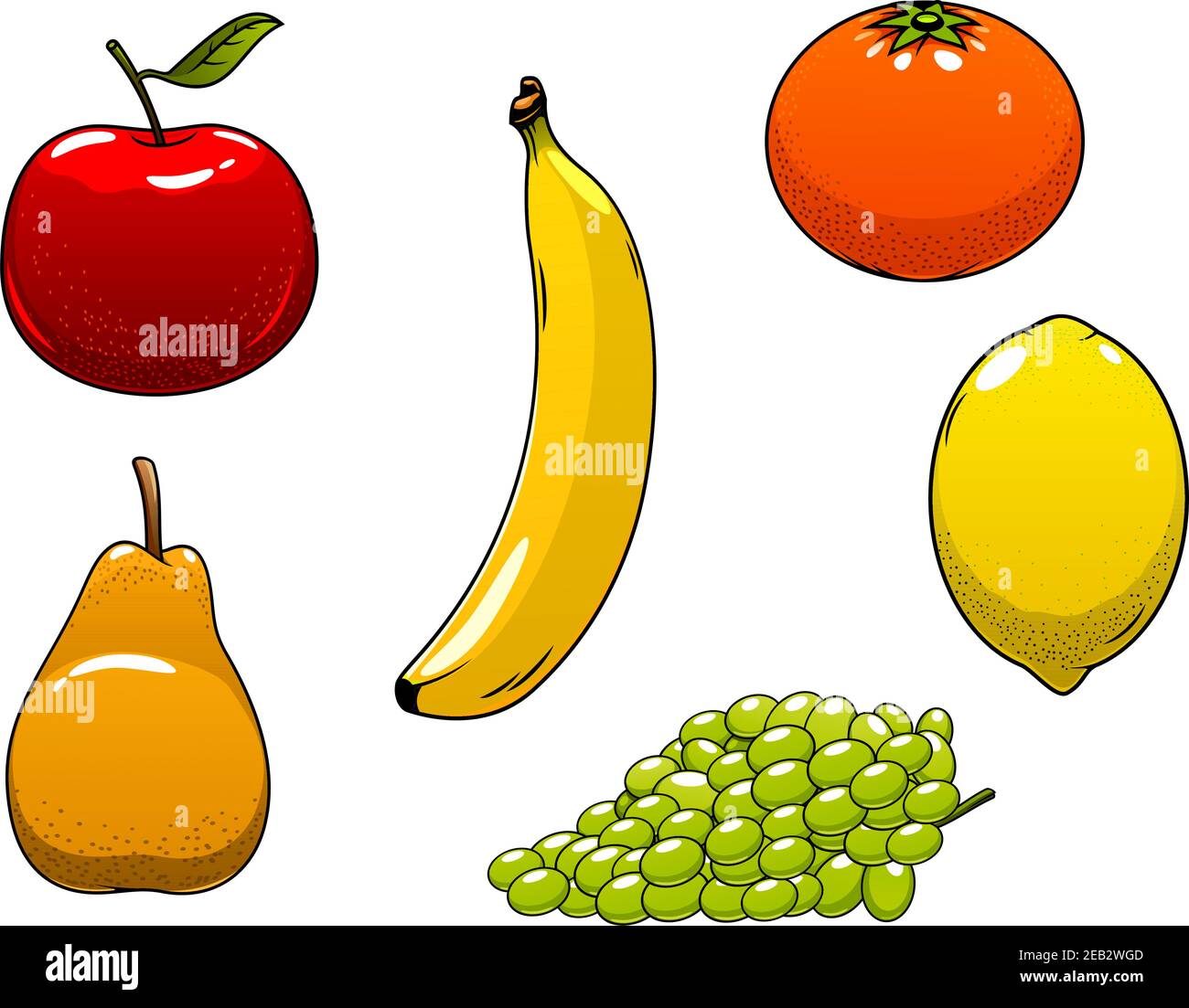 Fresh juicy ripe yellow banana, lemon and pear, red apple, green grape ...