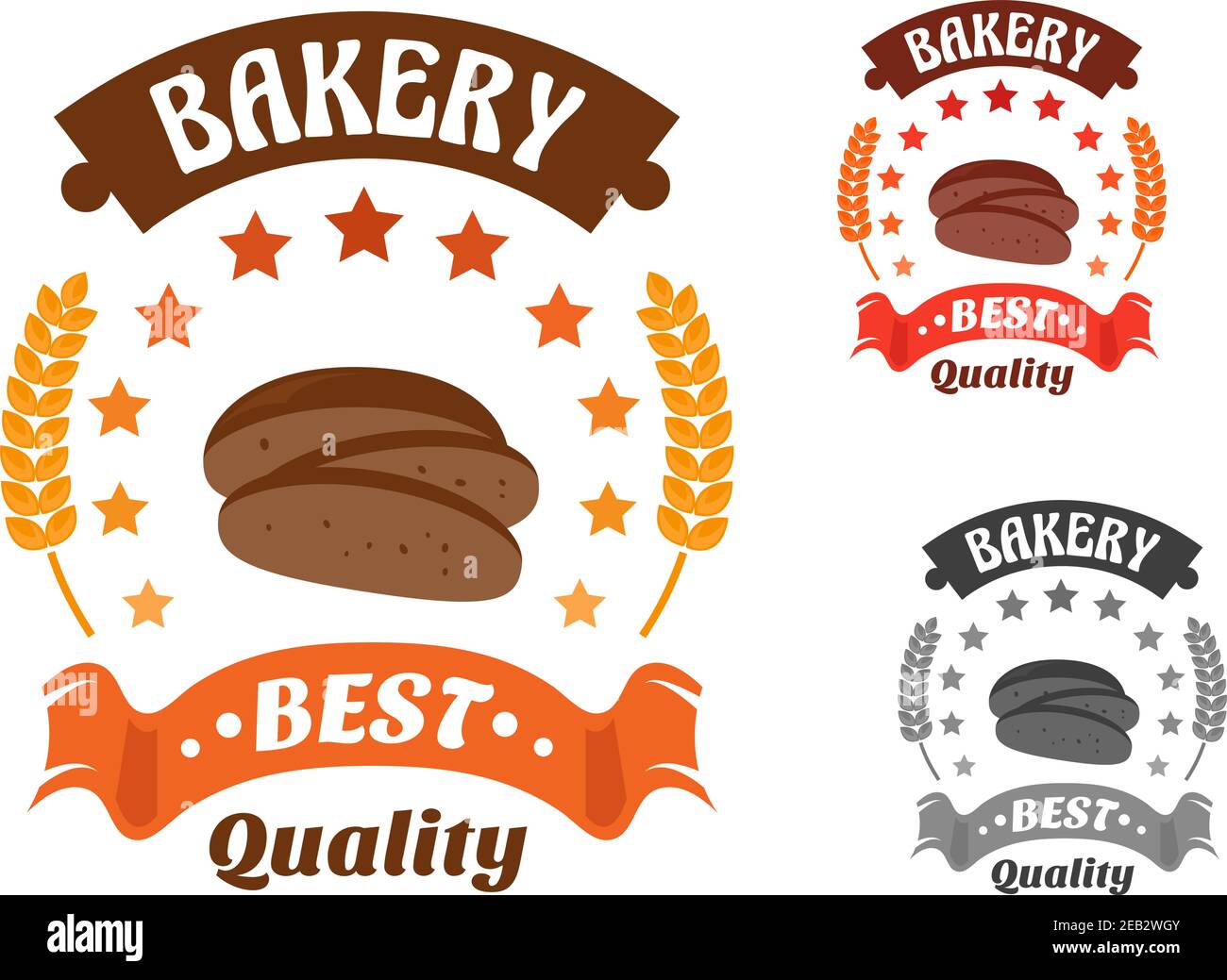 Bakery shop symbol with sliced loaf of rye bread, encircled by stars ...