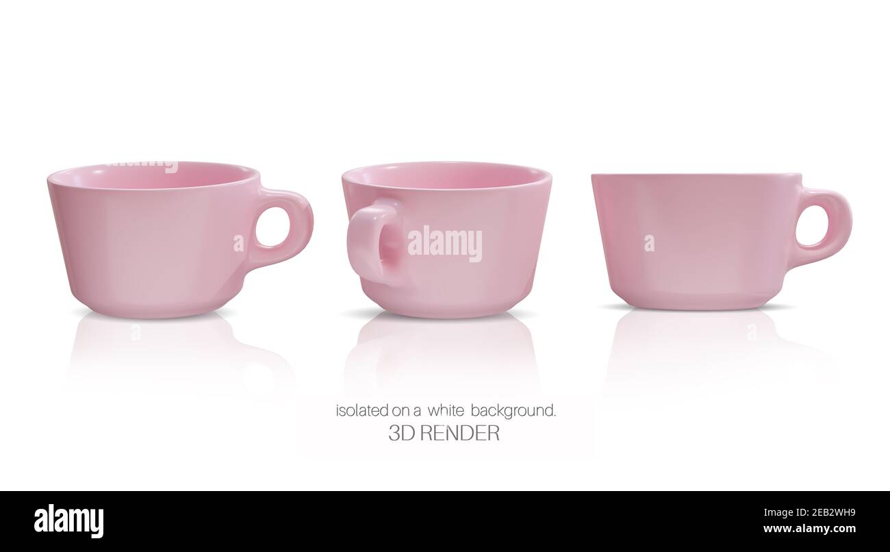 Pink ceramic mugs isolated on white background. 3d object. Render Stock ...