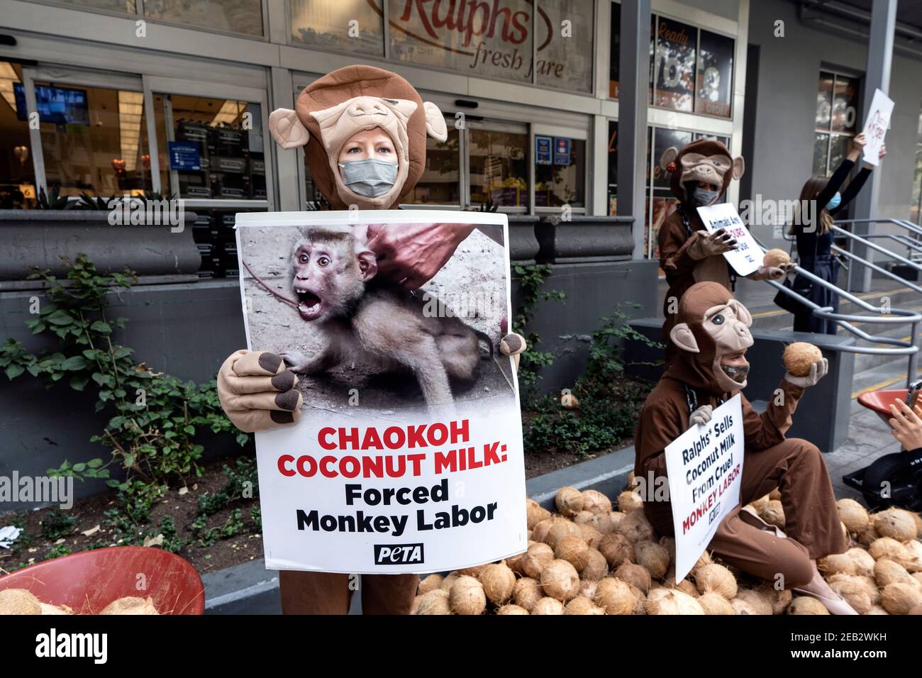 PETA activists dressed in monkey costumes protest Thailand’s Chaokoh ...