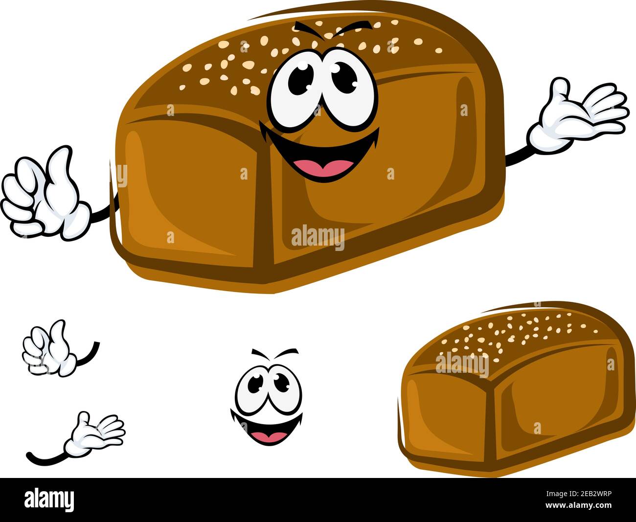 Happy loaf of dark rye bread cartoon character with sesame seeds, for ...