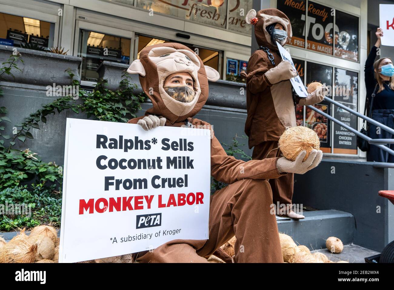 PETA activists dressed in monkey costumes protest Thailand’s Chaokoh ...