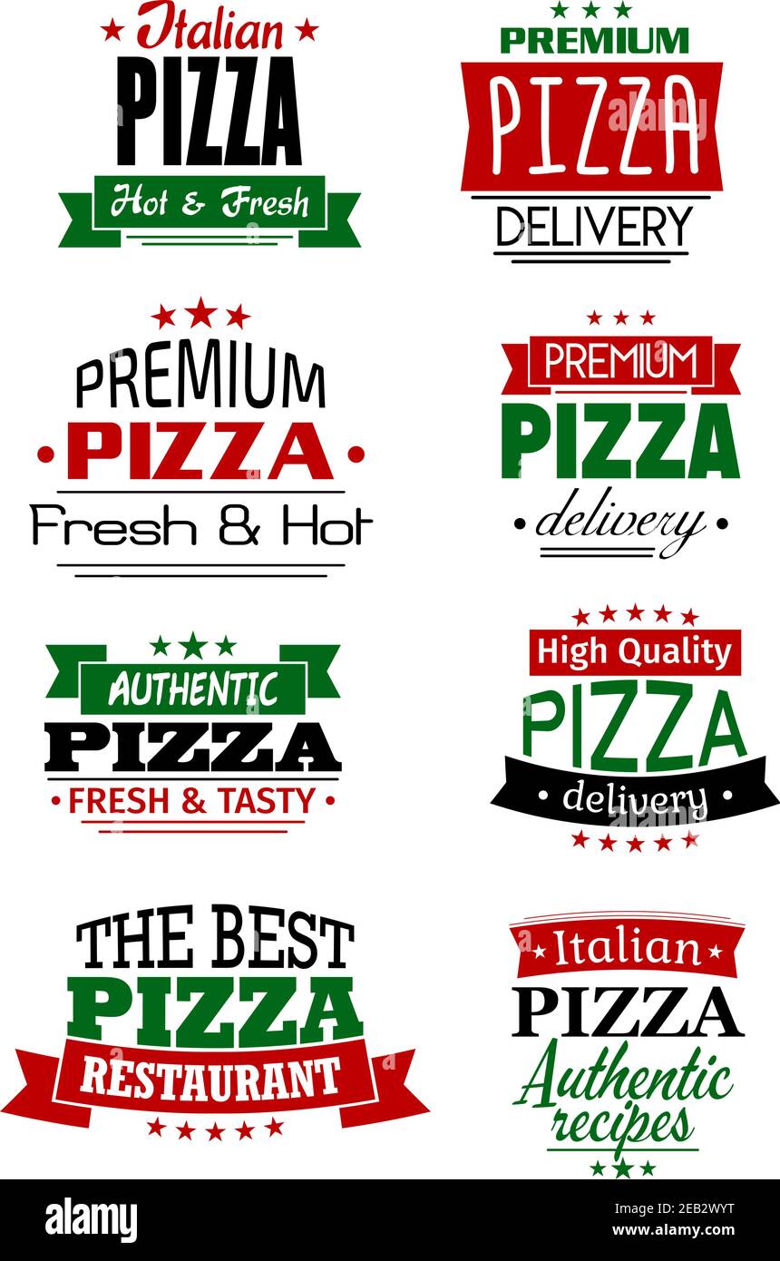 Italian pizza restaurant headers, labels and banners in red, green and ...