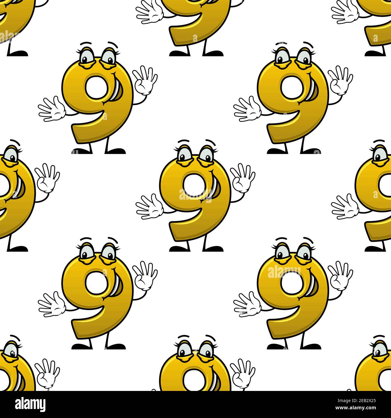 Seamless pattern with funny number nine cartoon characters, shows nine ...