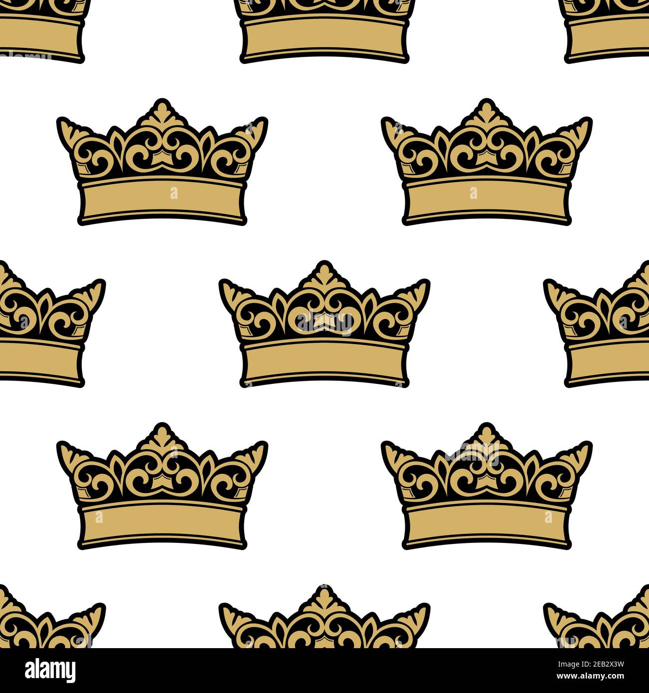 Medieval royal golden crowns seamless pattern, adorned by floral ...